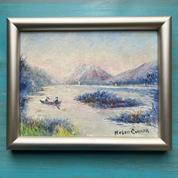 Vintage | Art | Vintage Scenic Water Boat Oil Painting Signed Helen ...